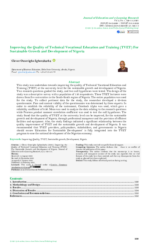 (PDF) Improving the Quality of Technical Vocational Education and Training (TVET) For ...