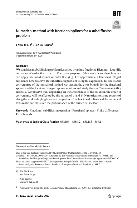 (PDF) Numerical method with fractional splines for a subdiffusion problem