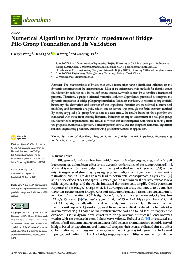 (PDF) Numerical Algorithm for Dynamic Impedance of Bridge Pile-Group Foundation and Its Validation