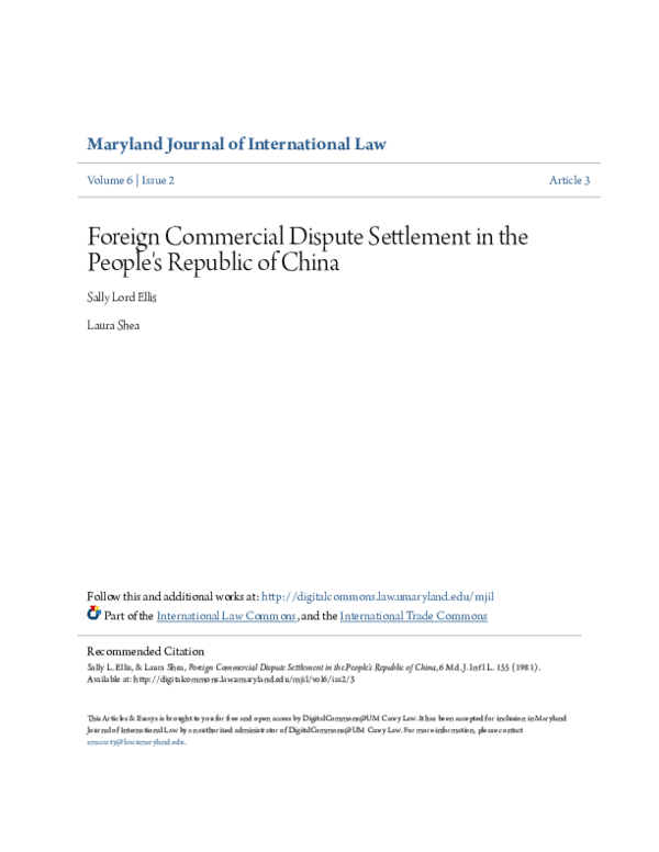 (PDF) Foreign Commercial Dispute Settlement in the People's Republic of ...