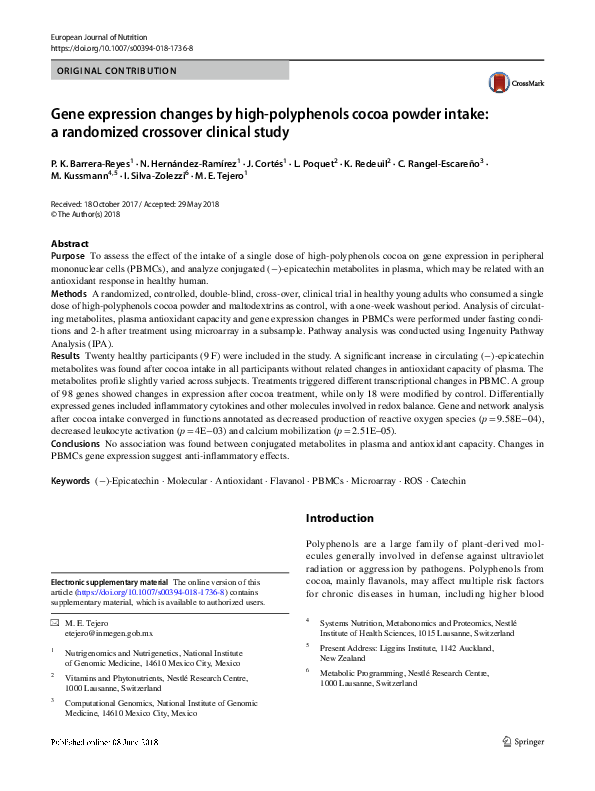 (PDF) Gene expression changes by high-polyphenols cocoa powder intake: a randomized crossover ...