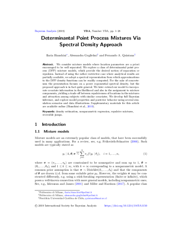 (PDF) Determinantal Point Process Mixtures Via Spectral Density Approach