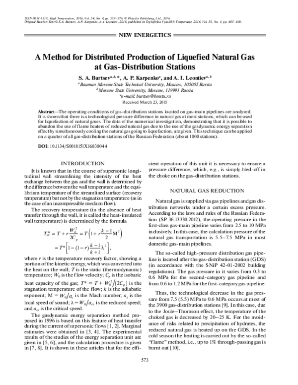 (PDF) A method for distributed production of liquefied natural gas at gas-distribution stations