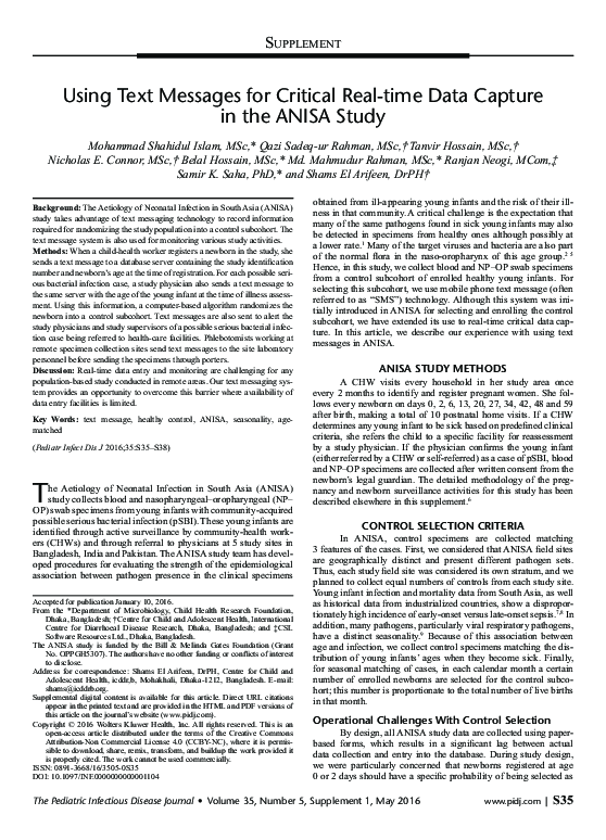 (PDF) Using Text Messages for Critical Real-time Data Capture in the ANISA Study