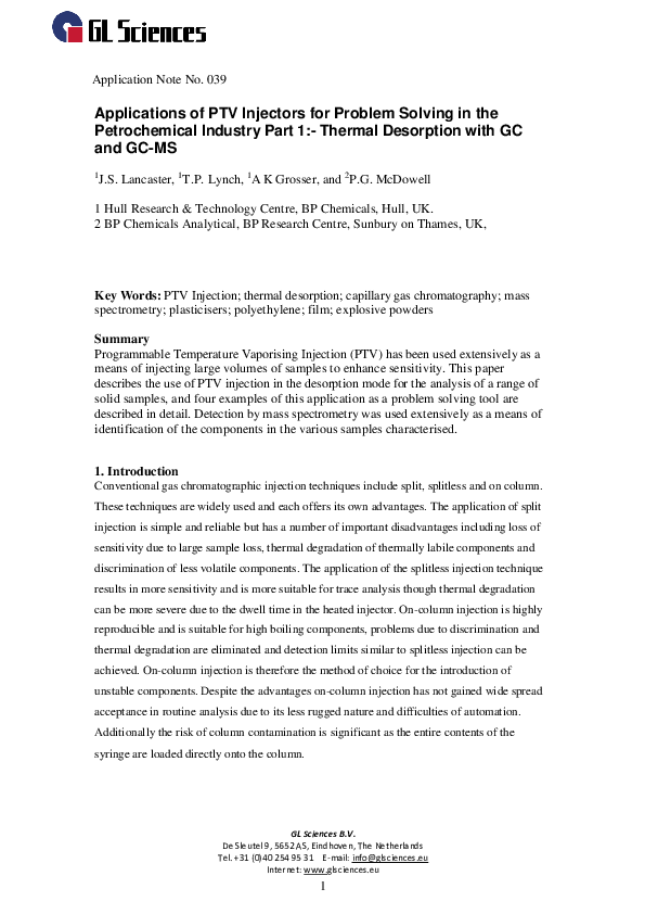 (PDF) Applications of PTV Injectors for Problem Solving in the ...