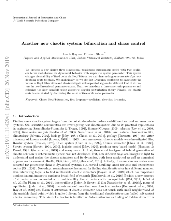 (PDF) Another New Chaotic System: Bifurcation and Chaos Control