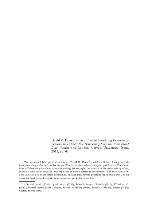 (PDF) David M. Farrell, Jane Suiter, Reimagining Democracy: Lessons in ...