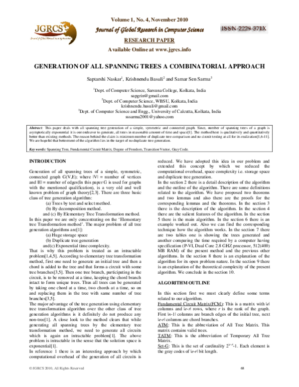 (PDF) Generation of All Spanning Trees