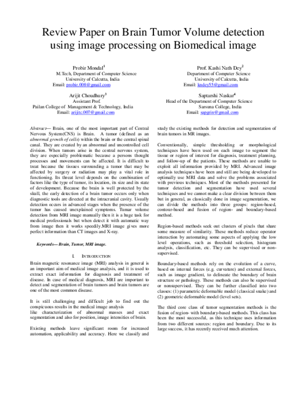 (PDF) Paper on Brain Tumor Volume detection using image processing on ...