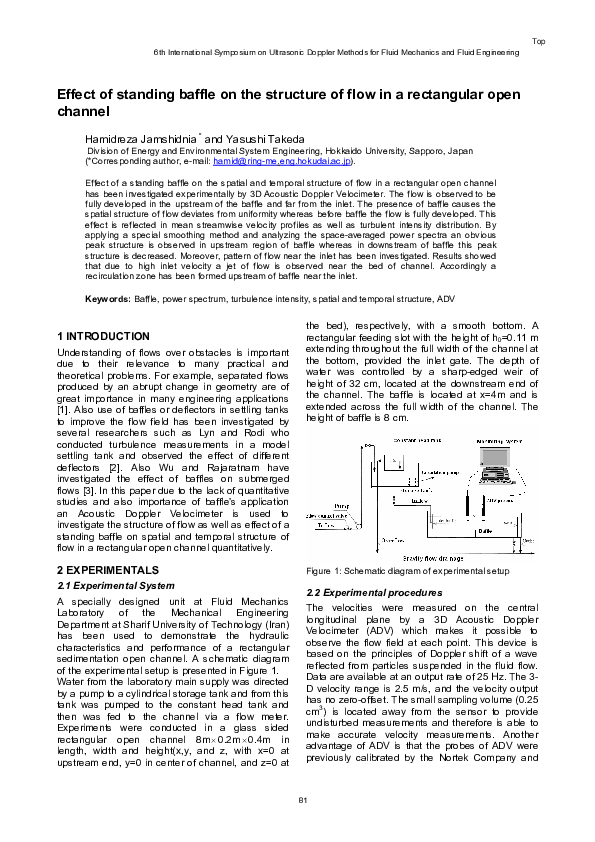 (PDF) Effect of standing baffle on the structure of flow in a ...