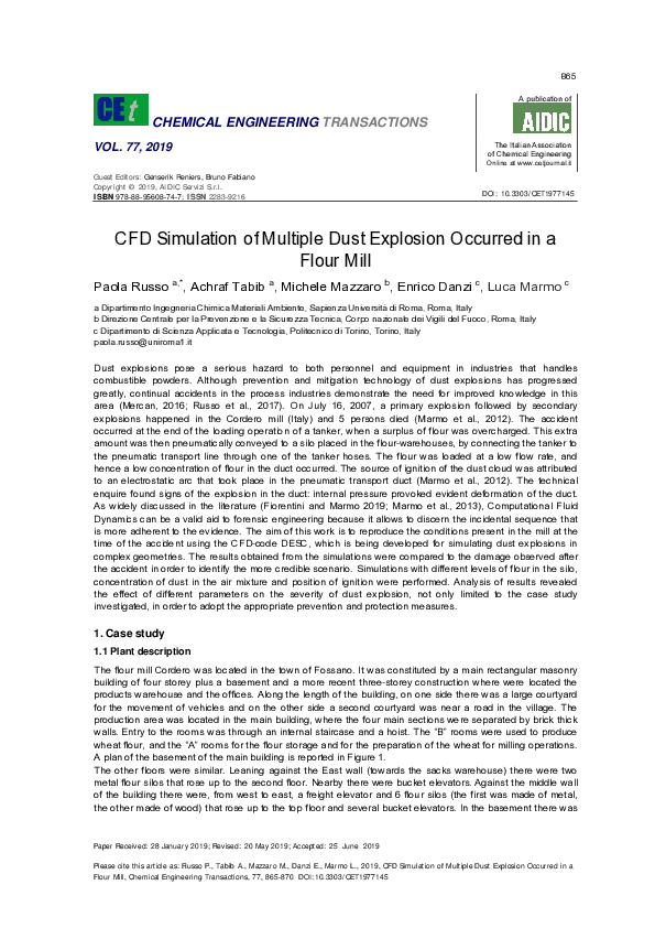 (PDF) CFD simulation of multiple dust explosion occurred in a flour ...