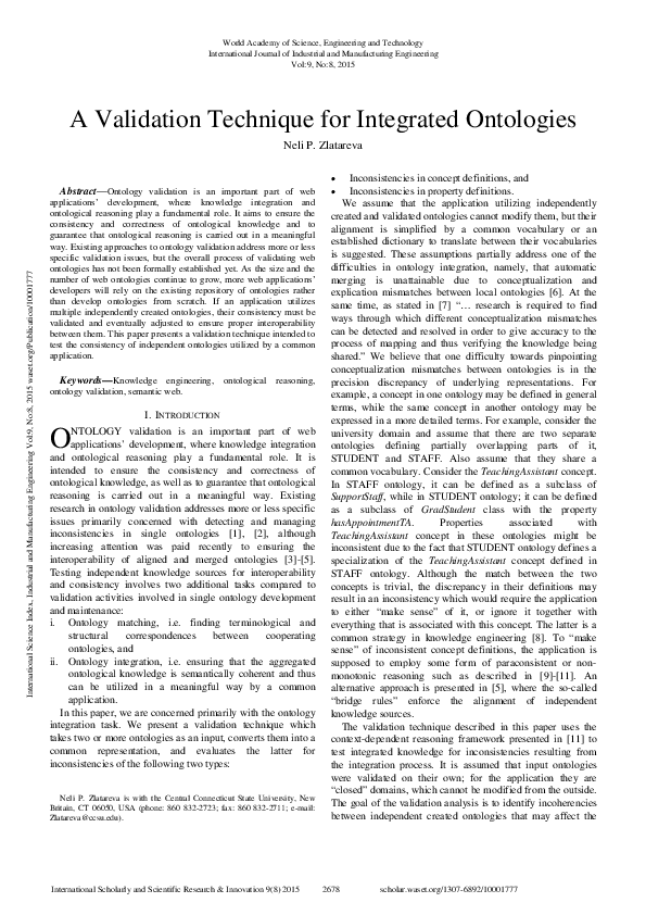 (PDF) A Validation Technique For Integrated Ontologies | Neli Zlatareva - Academia.edu