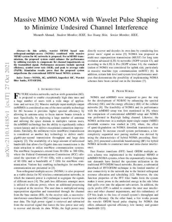 (PDF) Massive MIMO NOMA with wavelet pulse shaping to minimize undesired channel interference