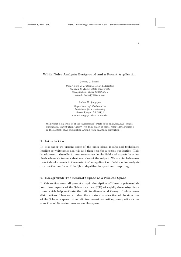 (PDF) White Noise Analysis: Background and a Recent Application | Ambar Sengupta - Academia.edu