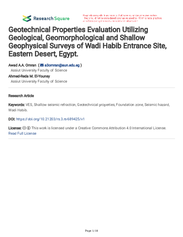 (PDF) Geotechnical Properties Evaluation Utilizing Geological, Geomorphological and Shallow ...