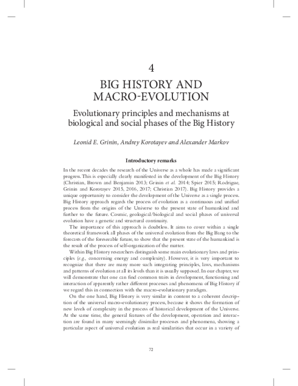 (PDF) Big History and macro-evolution. Evolutionary principles and ...