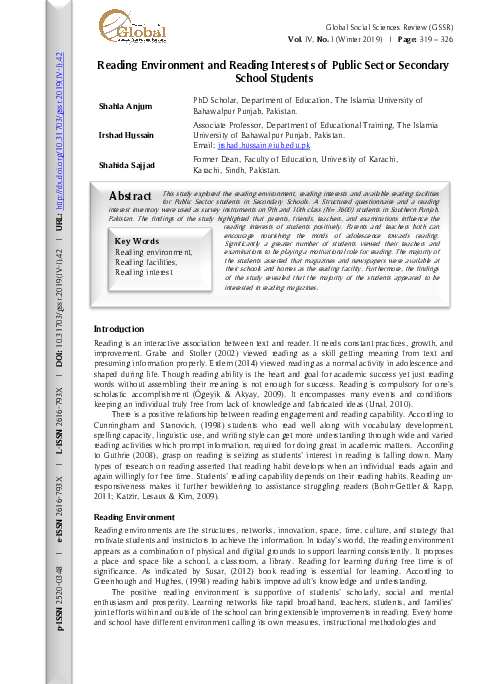 (PDF) Reading Environment and Reading Interests of Public Sector ...