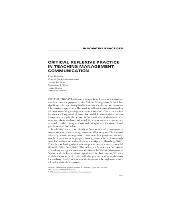 (PDF) Critical Reflexive Practice in Teaching Management Communication