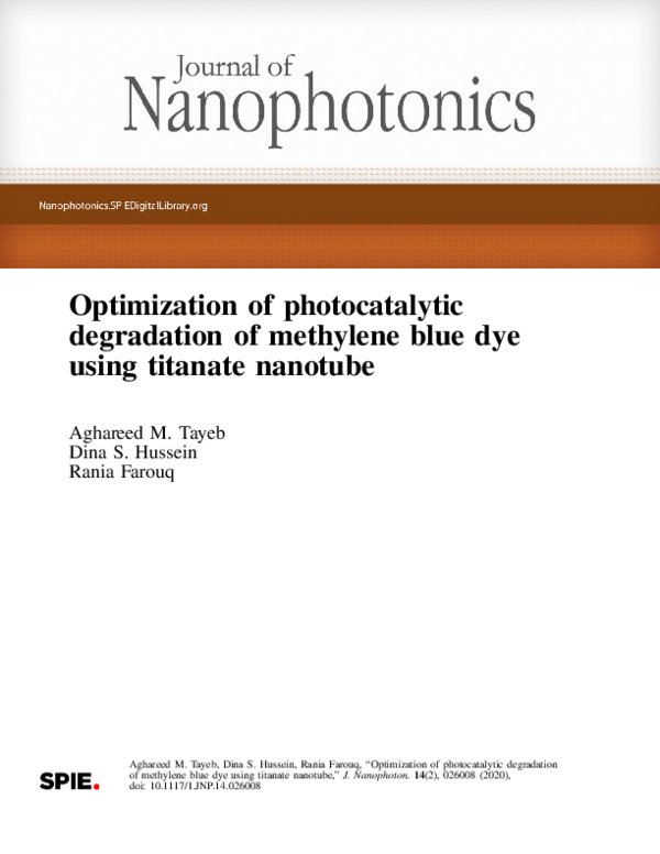 (PDF) Optimization of photocatalytic degradation of methylene blue dye using titanate nanotube