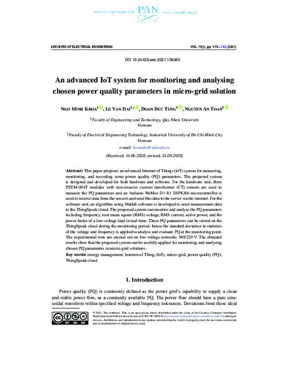 Pdf An Advanced Iot System For Monitoring And Analysing Chosen Power