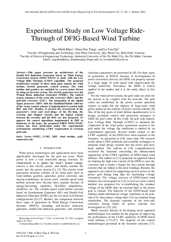 (PDF) Experimental Study on Low Voltage Ride-Through of DFIG-Based Wind Turbine | Ngo Khoa ...