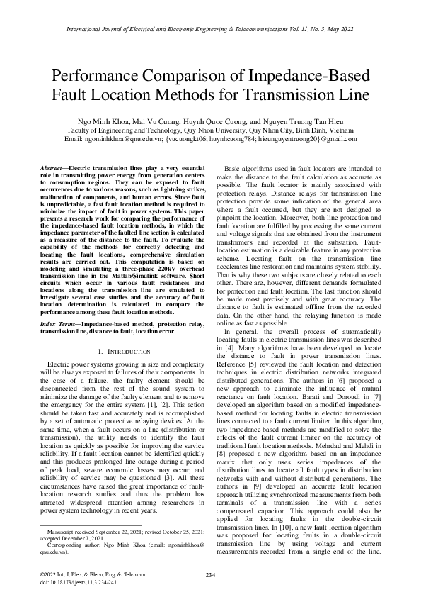 (PDF) Performance Comparison of Impedance-Based Fault Location Methods for Transmission Line