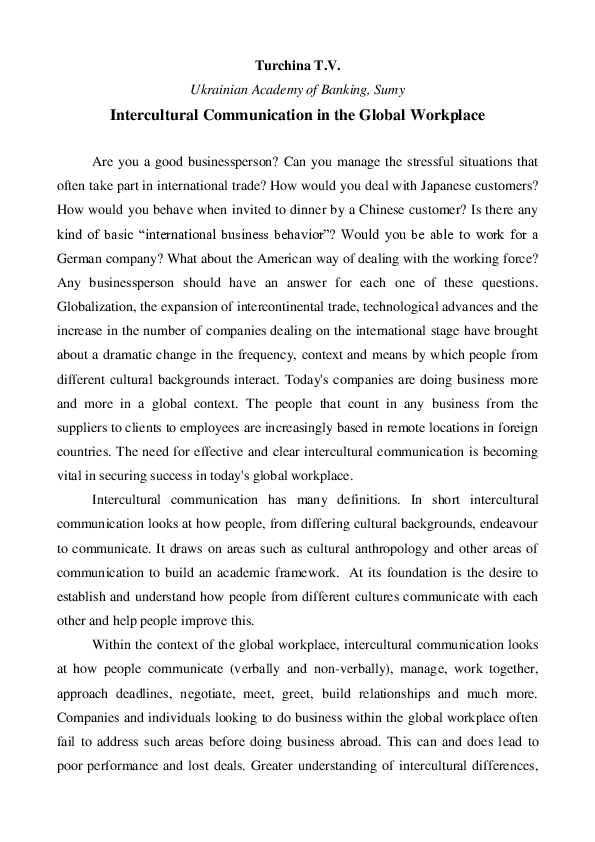 (PDF) Intercultural Communication in the Global Workplace