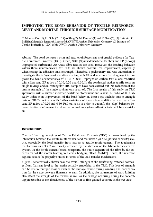 (PDF) Improving the bond behavior of textile reinforcement and mortar ...