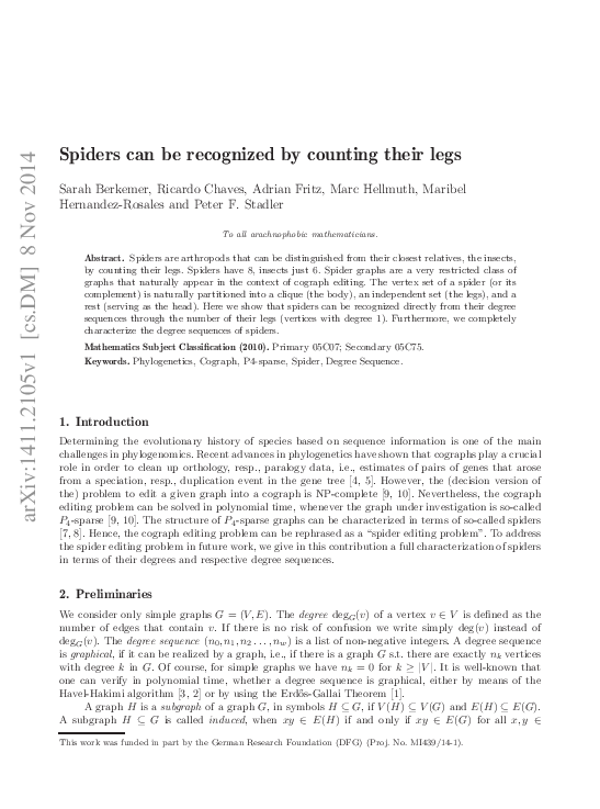 (PDF) Spiders can be Recognized by Counting Their Legs | Marc Hellmuth - Academia.edu