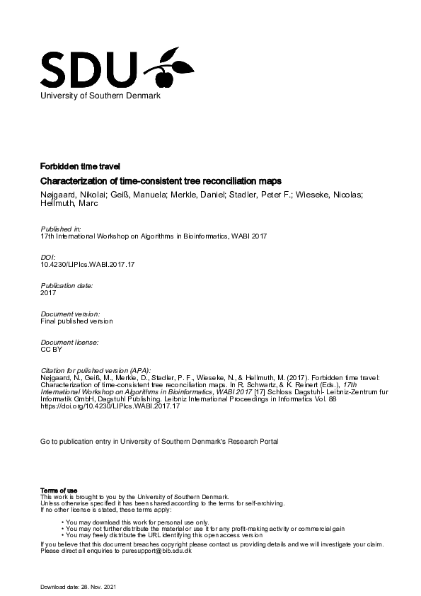 (PDF) Forbidden Time Travel: Characterization of Time-Consistent Tree Reconciliation Maps | Marc ...