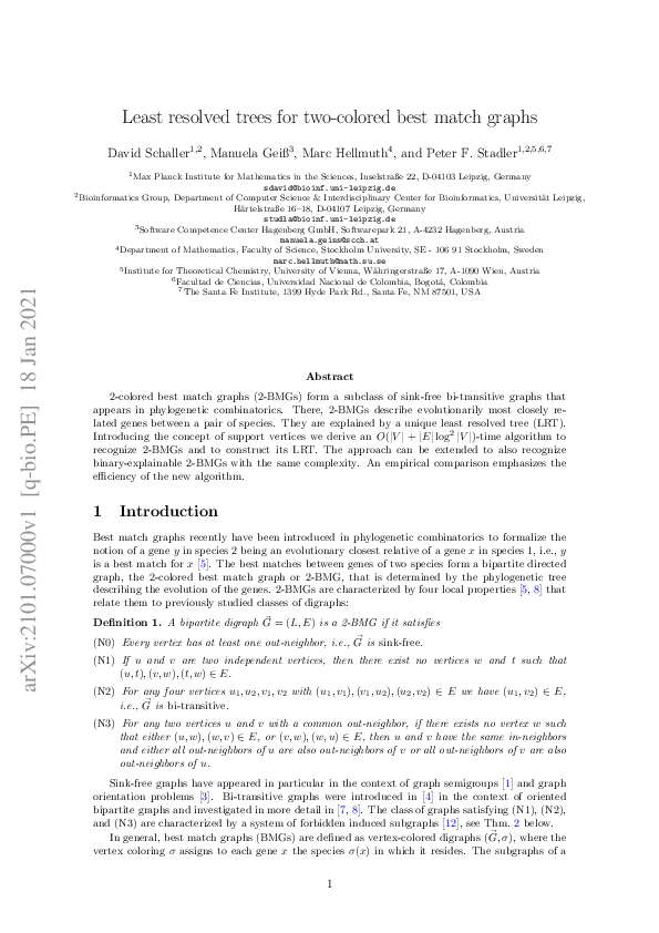 (PDF) Least resolved trees for two-colored best match graphs | Marc Hellmuth - Academia.edu