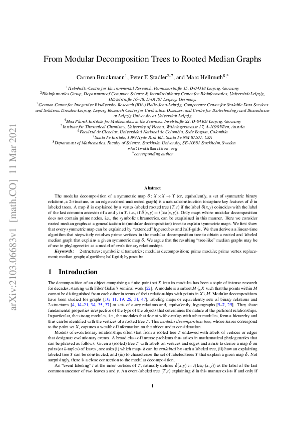 (PDF) From modular decomposition trees to rooted median graphs | Marc Hellmuth - Academia.edu