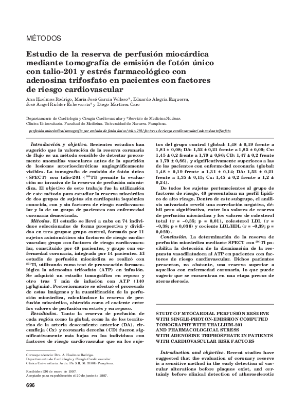 (PDF) Estudio de la reserva de perfusión miocárdica mediante tomografía ...