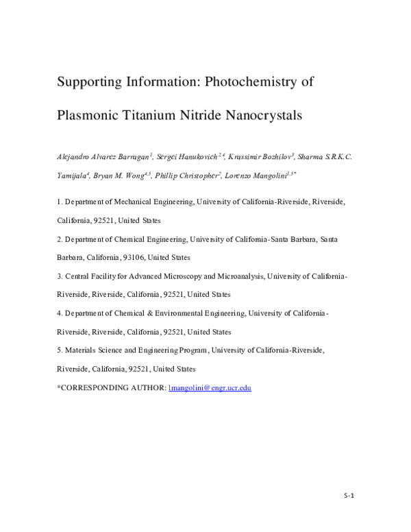 (PDF) Photochemistry of Plasmonic Titanium Nitride Nanocrystals | Bryan M Wong - Academia.edu