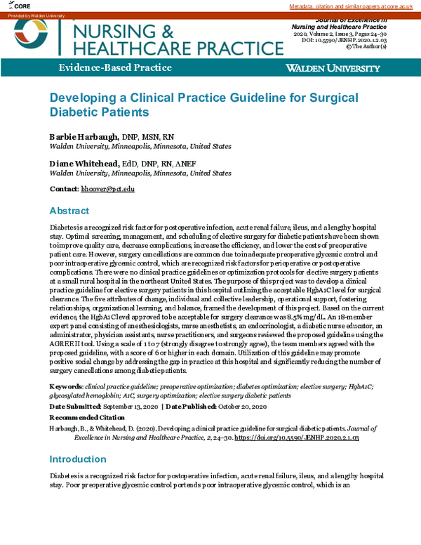 (PDF) Developing a Clinical Practice Guideline for Surgical Diabetic Patients