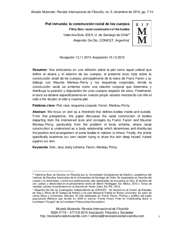 (PDF) Filthy skin: racial construction of the bodies