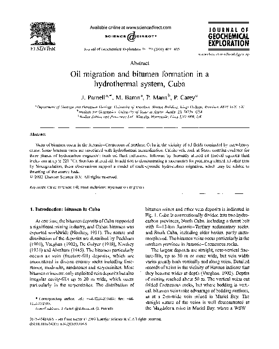 (PDF) Oil migration and bitumen formation in a hydrothermal system, Cuba