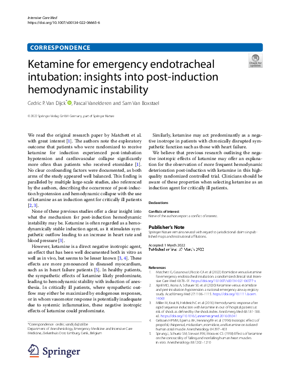 (PDF) Ketamine for emergency endotracheal intubation: insights into ...