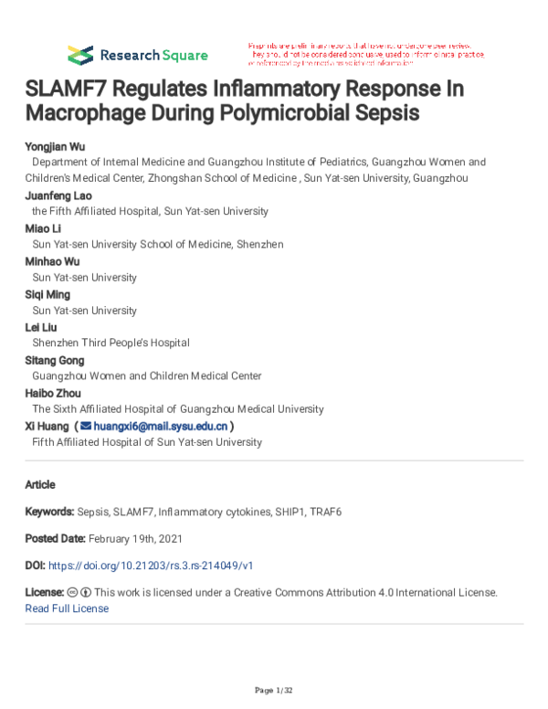 (PDF) SLAMF7 Regulates Inflammatory Response In Macrophage During ...
