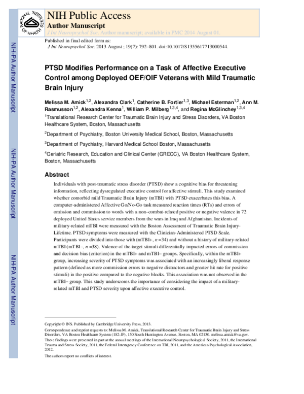 (PDF) PTSD Modifies Performance on a Task of Affective Executive ...