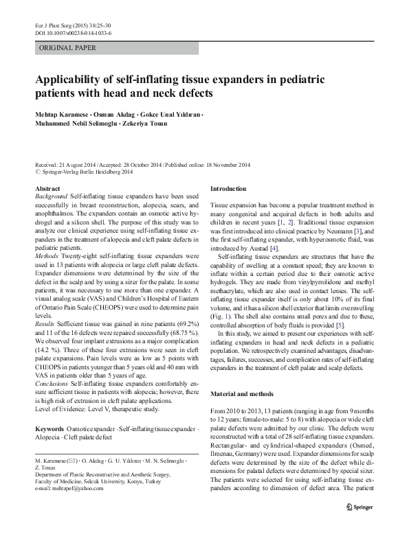 (PDF) Self-Inflating Tissue Expanders in Pediatric Head Defects