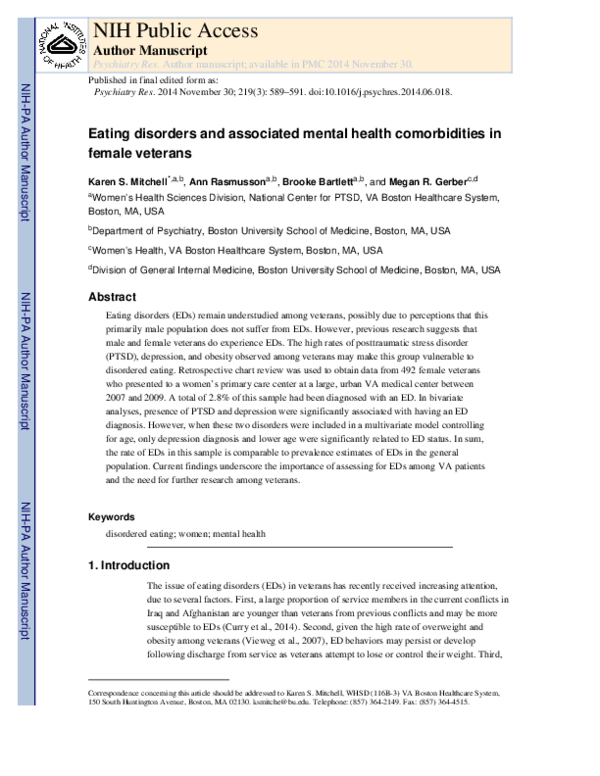 (PDF) Eating disorders and associated mental health comorbidities in ...