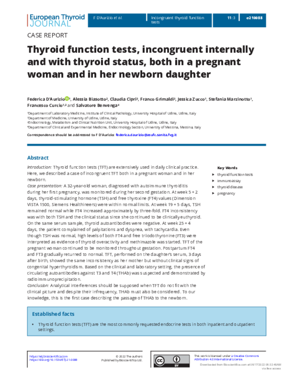 (PDF) Thyroid function tests, incongruent internally and with thyroid ...