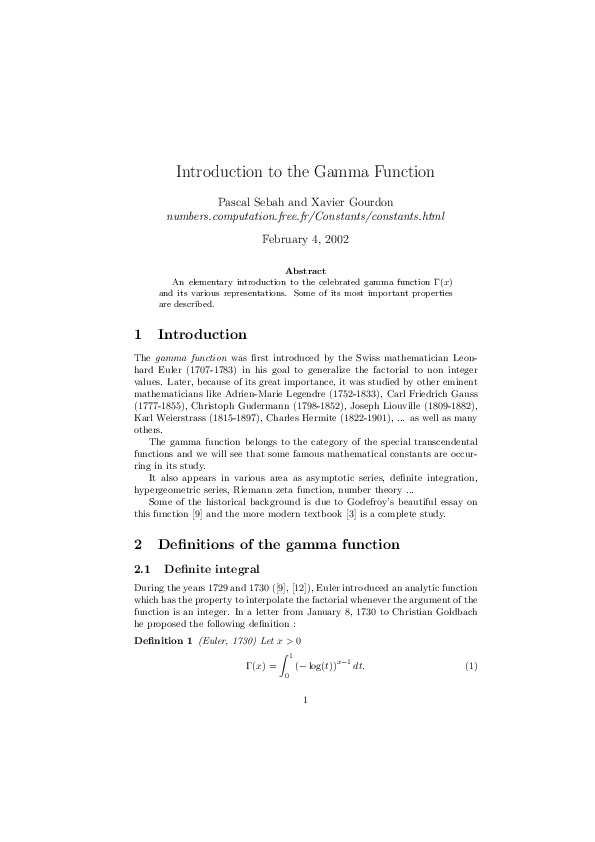 (PDF) Introduction to the Gamma Function