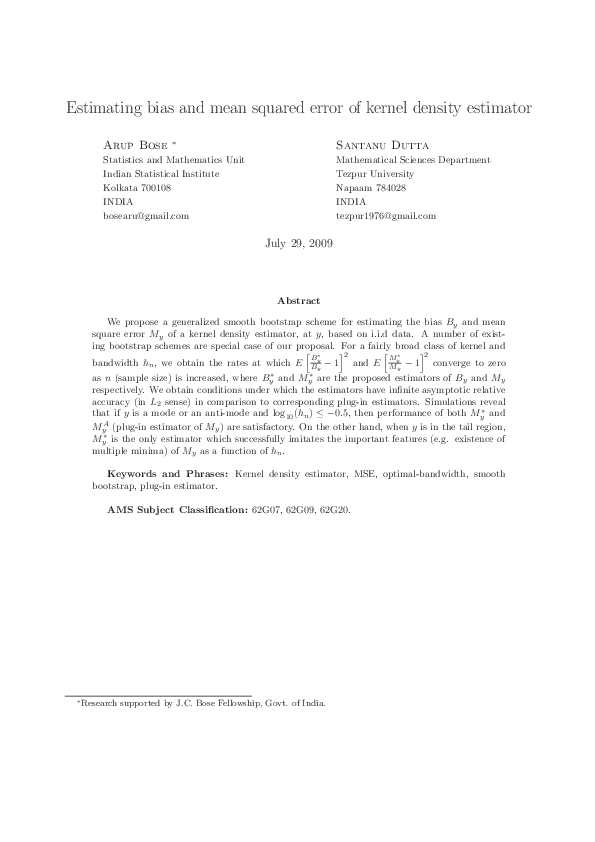 (PDF) Estimating bias and mean squared error of kernel density estimator | Santanu Dutta ...