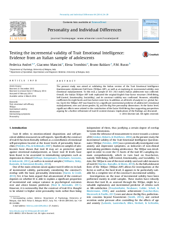 (PDF) Testing the incremental validity of Trait Emotional Intelligence ...