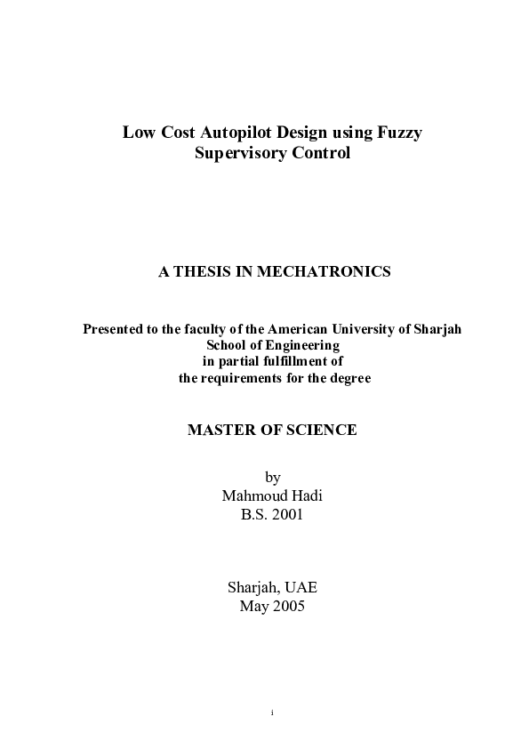 (PDF) i Low Cost Autopilot Design using Fuzzy Supervisory Control
