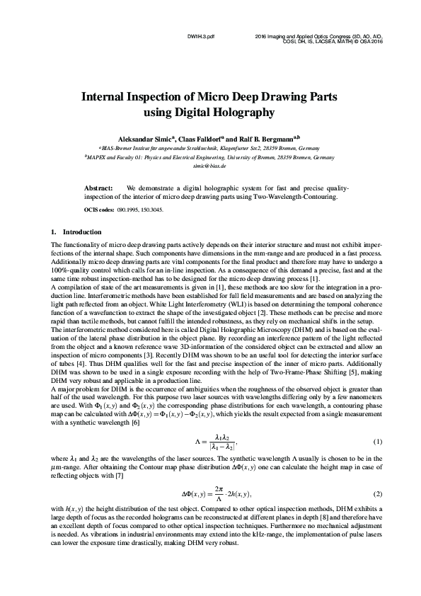 (PDF) Internal Inspection of Micro Deep Drawing Parts Using Digital ...
