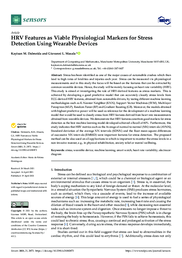 (PDF) Stress Classification of ECG-Derived HRV Features Extracted from ...