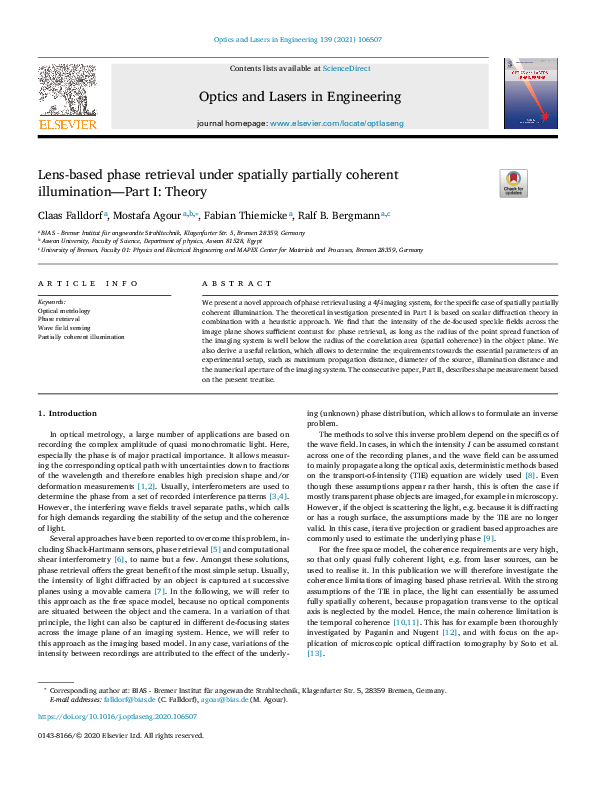(PDF) Lens-based phase retrieval under spatially partially coherent illumination - Part II ...